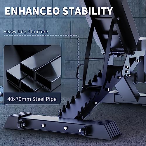 K KINGKANG Adjustable Weight Bench, 1100 LB Weight Capacity Heavy-duty Workout Bench, Extended Head, and Neck Protection Design, Foldable Flat/Incline/Decline Exercise Multi-Purpose Bench for Home Gym