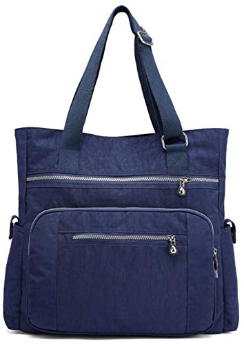 Nawoshow Women Canvas Tote Bag Waterproof Nylon Multi Pocket Shoulder Bags Work Bag Teacher Purse and Handbags (A-Dark Blue)