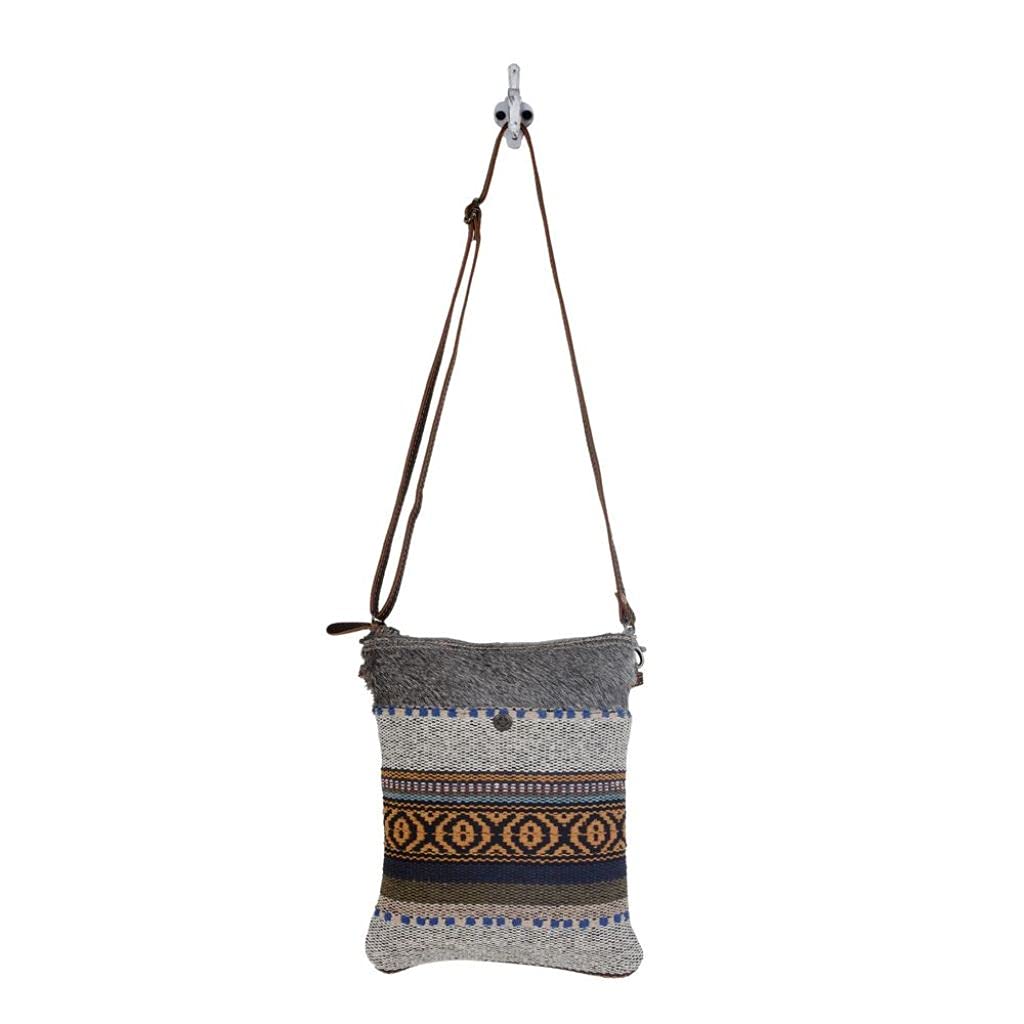 Myra Bag Tribal Pattern Small & Crossbody Bag Upcycled Cotton & Hair Leather S-2880