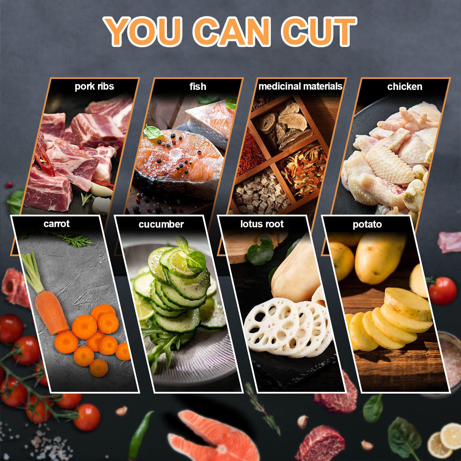 Meat Slicer Bone Cutter 20in,Manual Ribs Chopper for Chicken Fish or Beef,Stainless Steel Frozen Meat Slicer with Food Tray