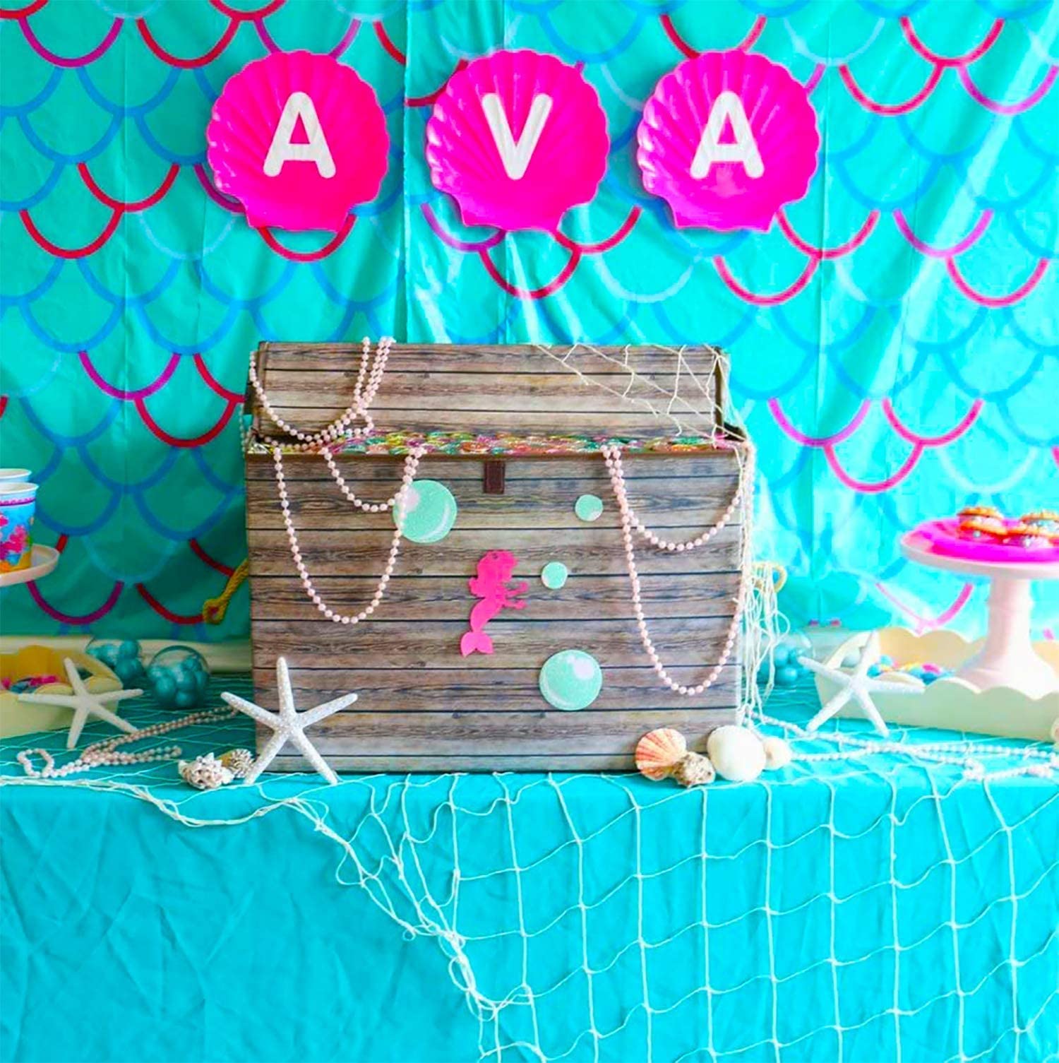 Fish Net Decorative [3 Pack] Natural Cotton Fishnet Decor - Each 14 ft x 4 ft. for Mermaid Party Decorations, Luau Tropical Nautical Beach Table Cover by 4E's Novelty