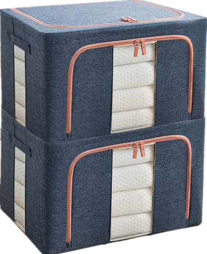 RTBQJ-AT Frame Storage Box, Large-Capacity Clothes Storage Containers with Transparent Windows and Handles, Mobile Storage Artifact for Bedding, Clothes, Closet, Bedroom (2 pieces large)