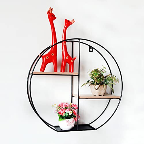 KEPMOGOH Round Floating Shelves, Wall Mounted Hanging Shelf, Geometric Style Decor Display Shelf, Wood Metal Decorative Wall Shelf for Living Room, Bedroom, 39×10cm