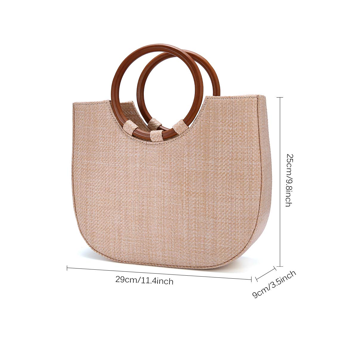 JOSEKO Summer Beach Bag, Womens Straw Handbag Straw Shoulder Bag for Beach Travel and Everyday Use Khaki 11.4" L x 3.5" W x 9.8" H