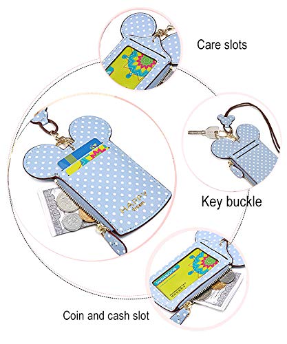 JOSEKO Women Cute Animal Shape Neck Bag Wave Dot Card Holder Lanyard Wallet Coin Purse Sky Blue 5.51''x 0.59''x 2.95''(L x W x H)