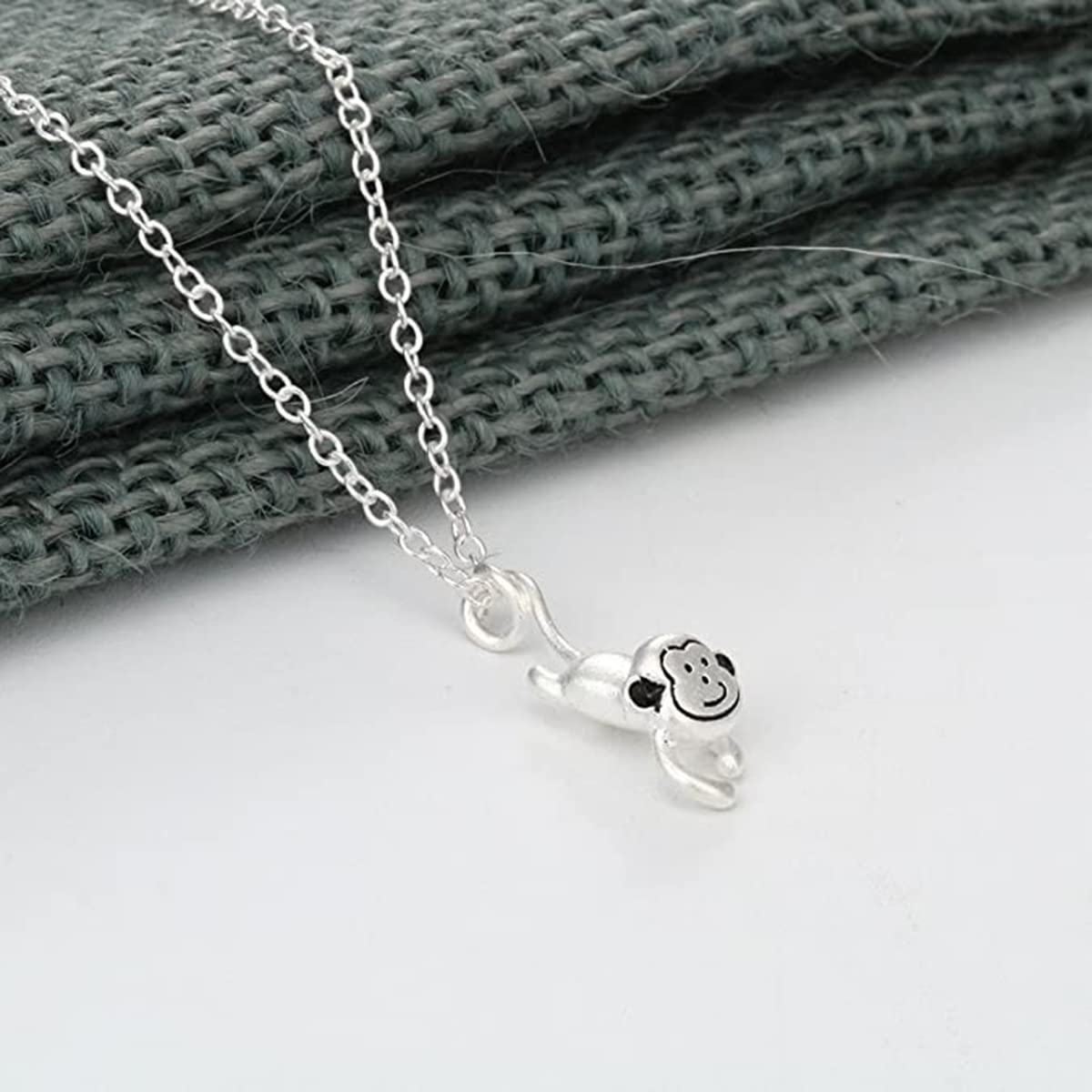 Chereda Power Necklace Silver Plated Monkey Cute 3D Animal Necklace Pendant Charm for Women