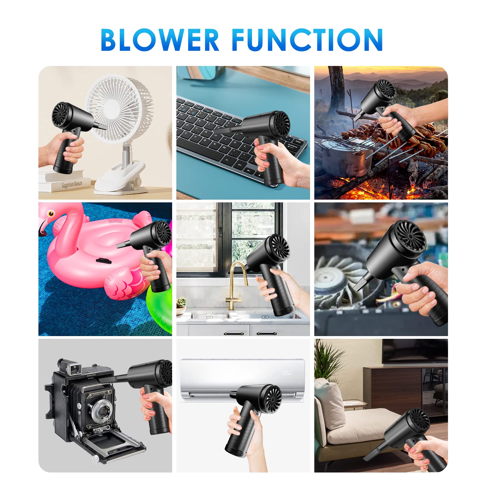 Compressed Air Duster,3-Gear/ 90000RPM Electric Air Blower, 2-in-1 Air Duster & Vacuum,Dust Blower with LED Light