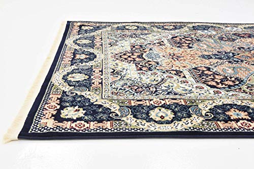 Unique Loom Narenj Collection Classic Traditional Medallion Textured Design Area Rug, 5 x 8 ft, Navy Blue/Tan