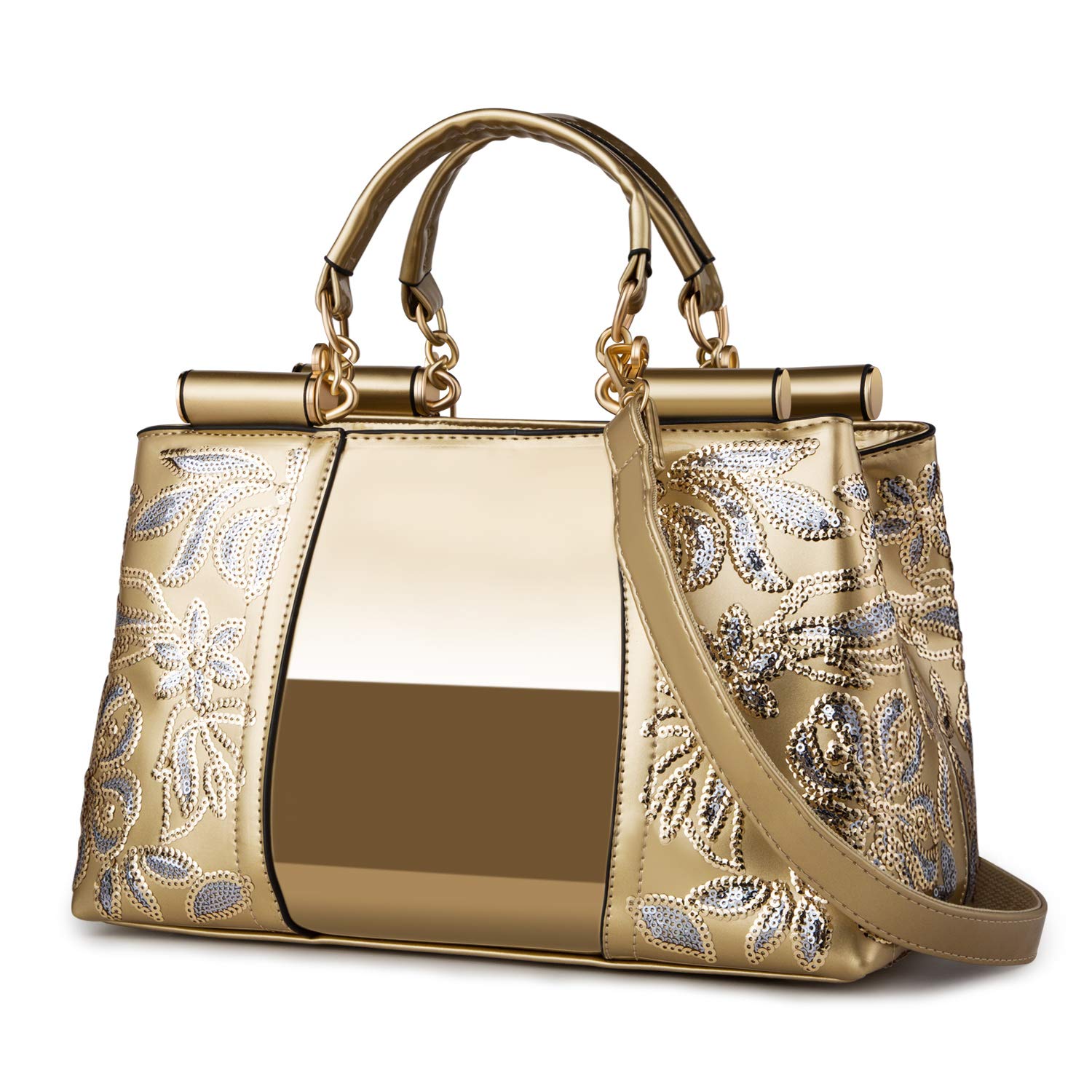 Nevenka Evening Handbags for Women Patent Leather Top Handle Purse Cross-Body Bag for Party Daily Use(Gold)