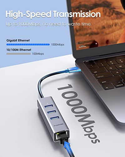 LENTION USB C Hub Ethernet Adapter, 3 USB 3.0 Ports, RJ45 Network Connector for 2023-2016 MacBook Pro, New Mac Air/iPad Pro, Chromebook, More, Stable Driver Certified (CB-C23s, Space Gray)