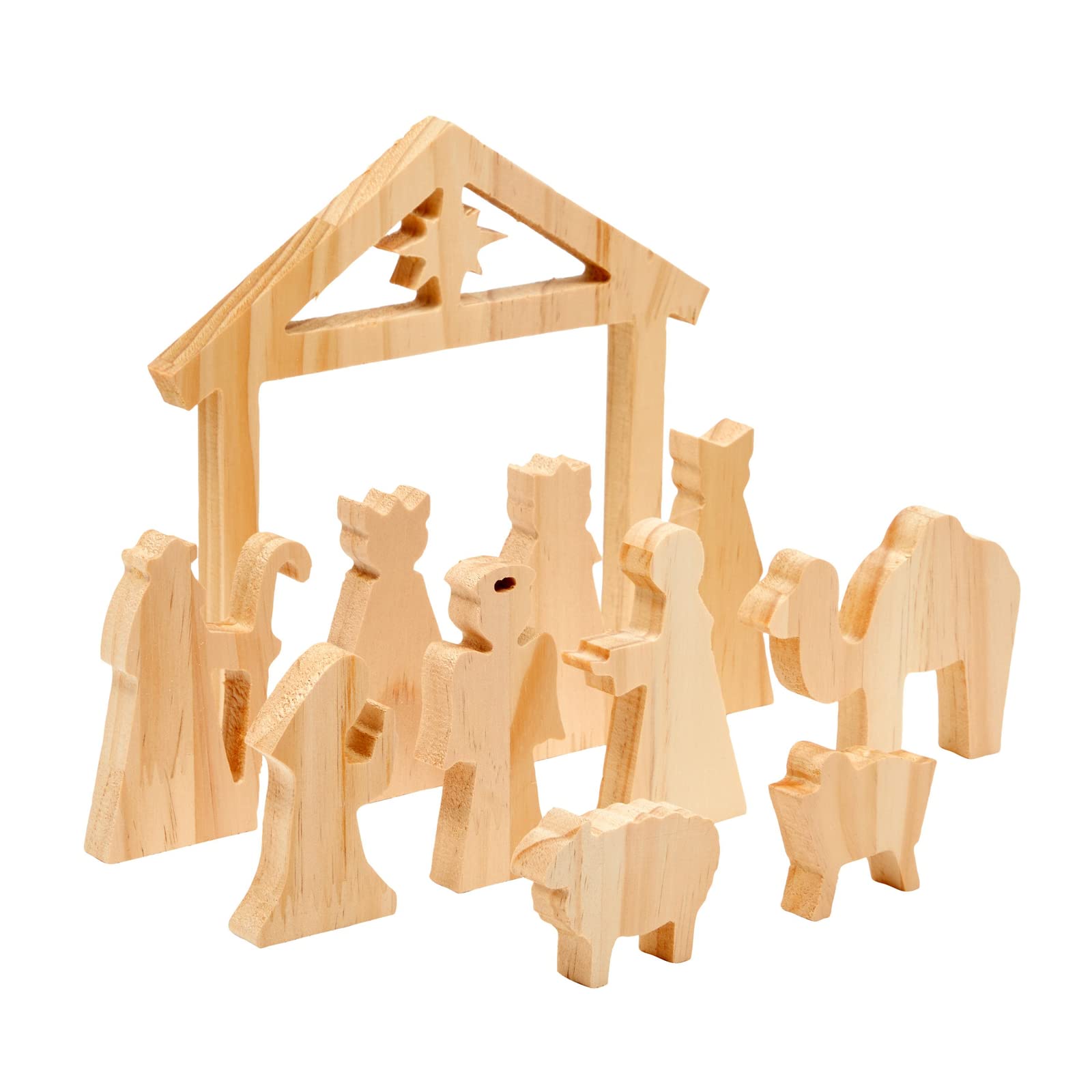 Bright Creations Unfinished Wooden Nativity Scene Set, DIY Christmas Decoration Crafts (11 Pieces)