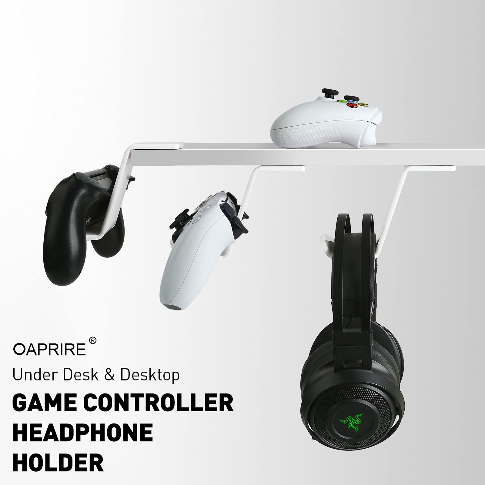 OAPRIRE Under Desk & Desktop Controller Holder Gaming Accessories (2 Pack) for Xbox ONE PS4 PS5 Switch, Universal Controller Stand with Clips (White)