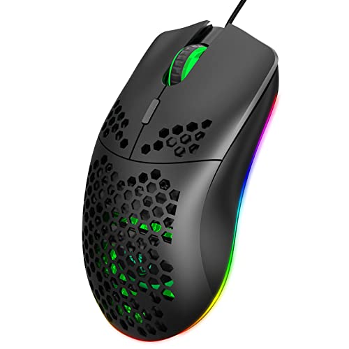 Ruiqas Optical Mouse 6 Buttons Macro Programmable Ergonomic Wired Gaming Mouse with RGB Light 6400DPI for Desktop PC Computer