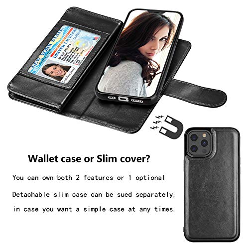 NJJEX Compatible with iPhone 12 Pro Max Case/iPhone 12 Pro Max Wallet Case 6.7" (2020), [9 Card Slots] PU Leather Card Holder Folio Flip [Detachable] Kickstand Lanyard Magnetic Phone Cover [Black]