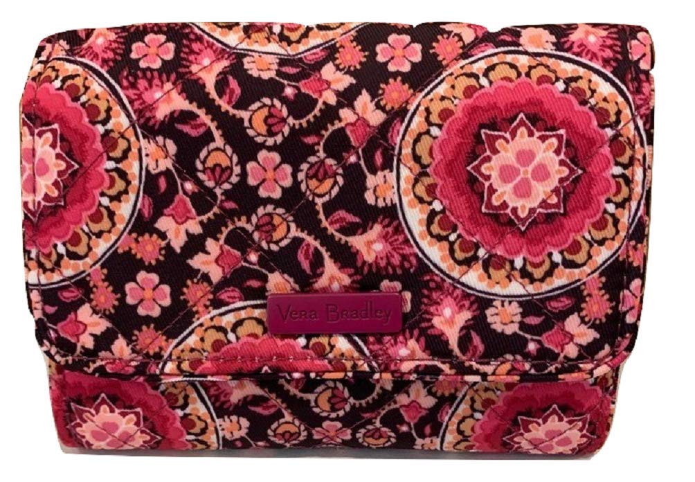 Vera Bradley Iconic RFID Riley Compact Wallet in Raspberry Medallion Performance Twill