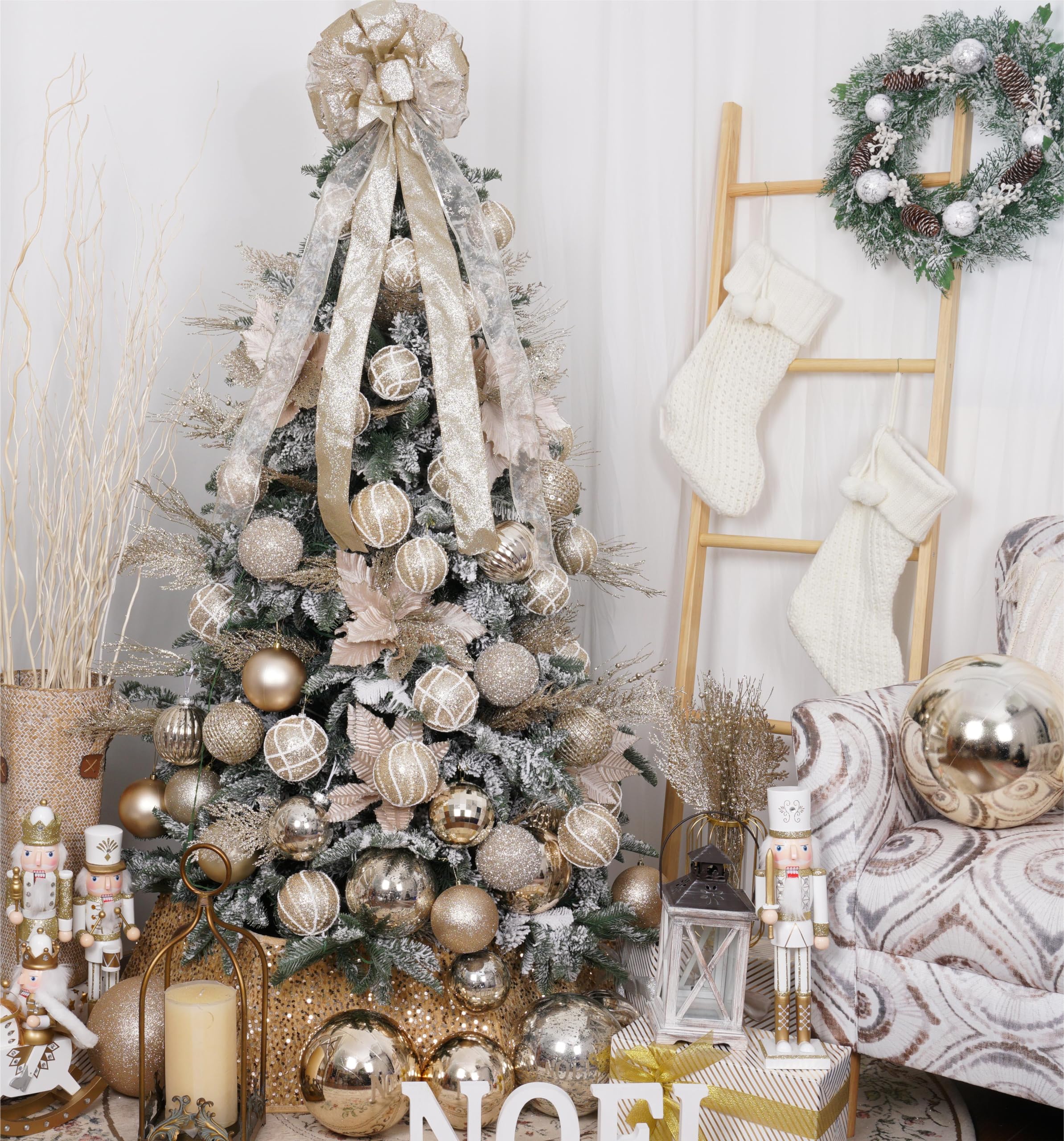 Christmas Glitter Stems 24pcs Artificial Pine Tree Picks for Christmas Tree Ornaments fillers, DIY Xmas Wreath, Crafts, Garland, Holiday, Party, Wedding and Home Decoration(Gold)
