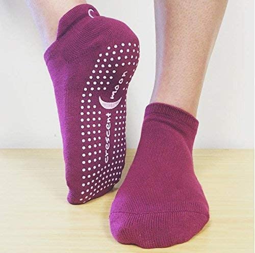 CRESCENT Moon ExerSocks, Non-Slip Grip Socks (3-Pack/3-Colors) Small, Navy, Wine, Olive