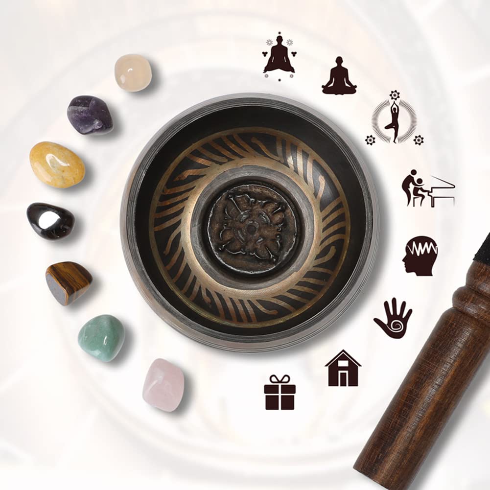 Biggo Tibetan Singing Bowl Set With Seven Stones-Meditation Sound Bowl for Yoga,Mindfulness,Chakra Healing,Self-Regulation,Handcrafte