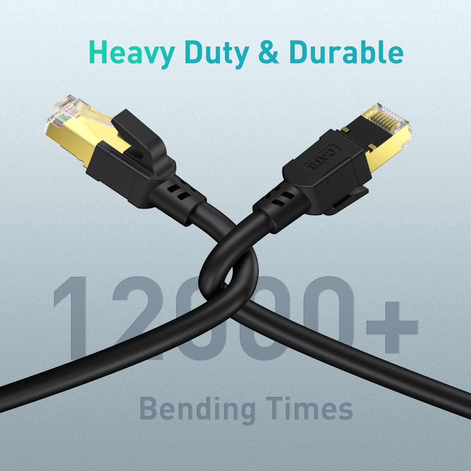 CABNEER Cat8 Ethernet Cable 75FT, 40Gbps 2000Mhz High-Speed Gigabit STP Cat-8 Network Internet Cable Black, Heavy Duty Patch Cord - LAN Cable for Computer Router PC TV - 75 Feet