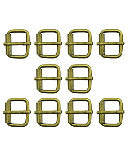 HAND Set of 10 Antique Brass Tone Square Metal Buckles for Belts, Shoes, Boots, Bags & Accessories - 28 x 22 mm, Takes a Strap up to 23 mm Wide
