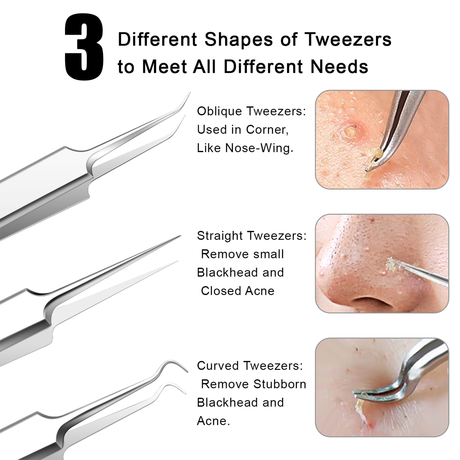 FIXBODY Blackhead & Splinter Remover Tools - Stainless Steel Professional Easily Cure Pimples Whiteheads Comedones Acne Zit Ingrown Hairs and Facial Impurities Bend Head Tweezer Surgical Kit (14 PCS)