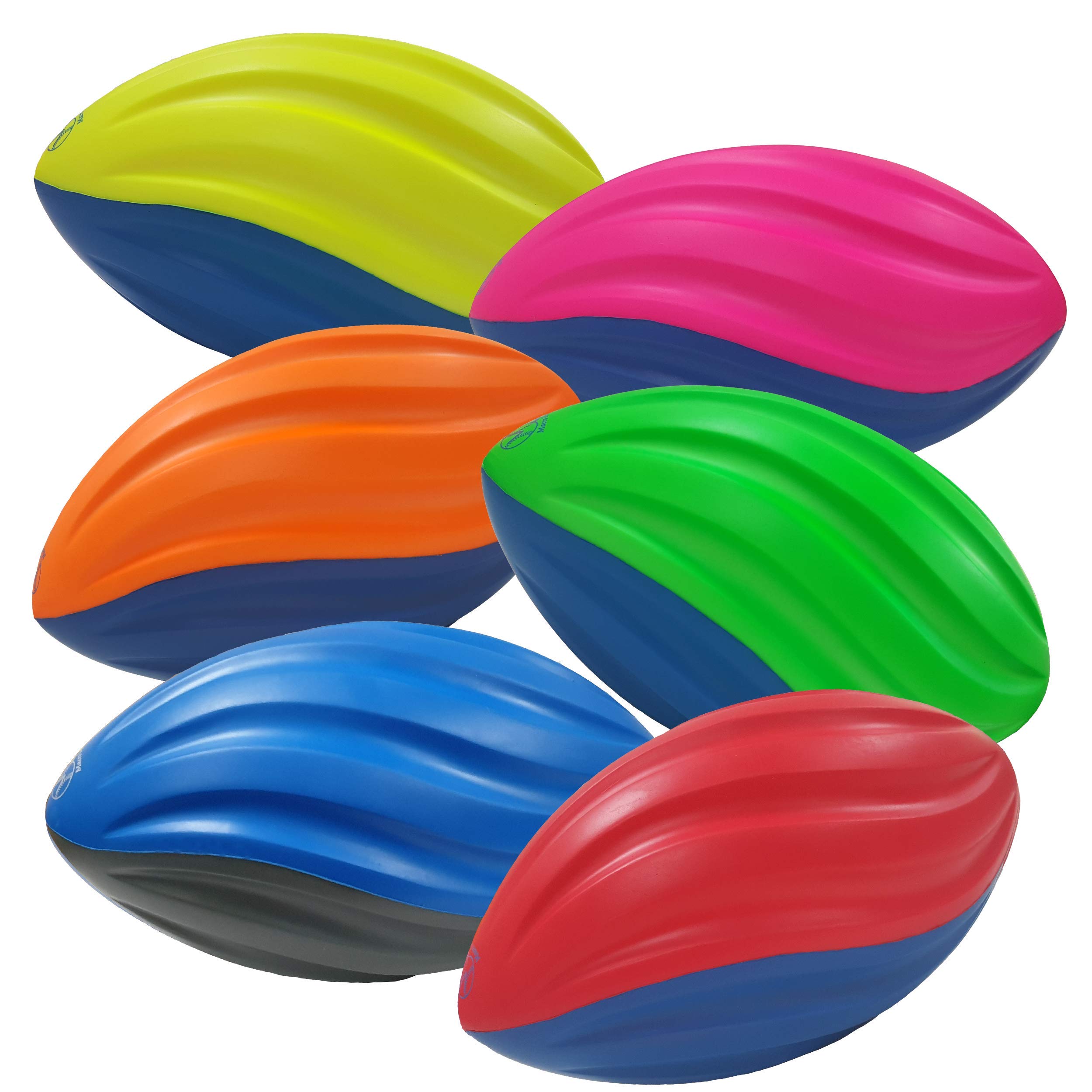 Macro Giant 7.5 Inch PU Soft Foam Spiral Football, Set of 6, Assorted Colors, Training Practice, Kid Toy, Yard Game, Preschool