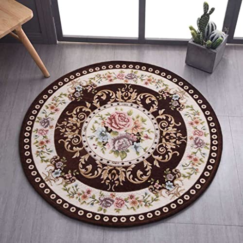 Tyrafry 4ft Floral Round Area Rug Classic Non-Slip Machine Washable Room Mat Sustainable Kitchen Rug Traditional Area Rug for Living Room, Brown