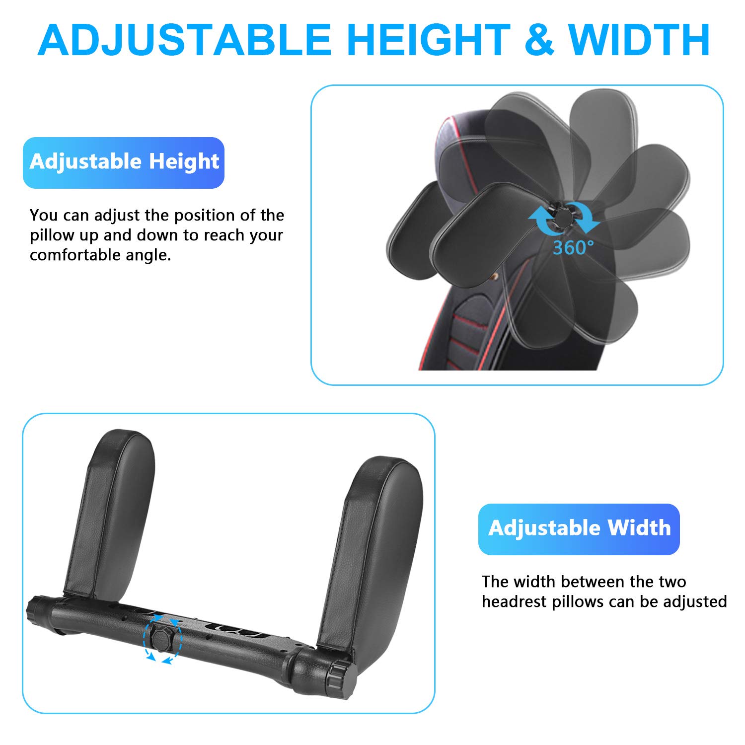 Car Headrest Pillow, Car Neck Pillow Head Pillow, Adjustable Both Sides U Shaped Travel Vehicle Seat Head Support Pillow for Kids Adults Elders Teenagers