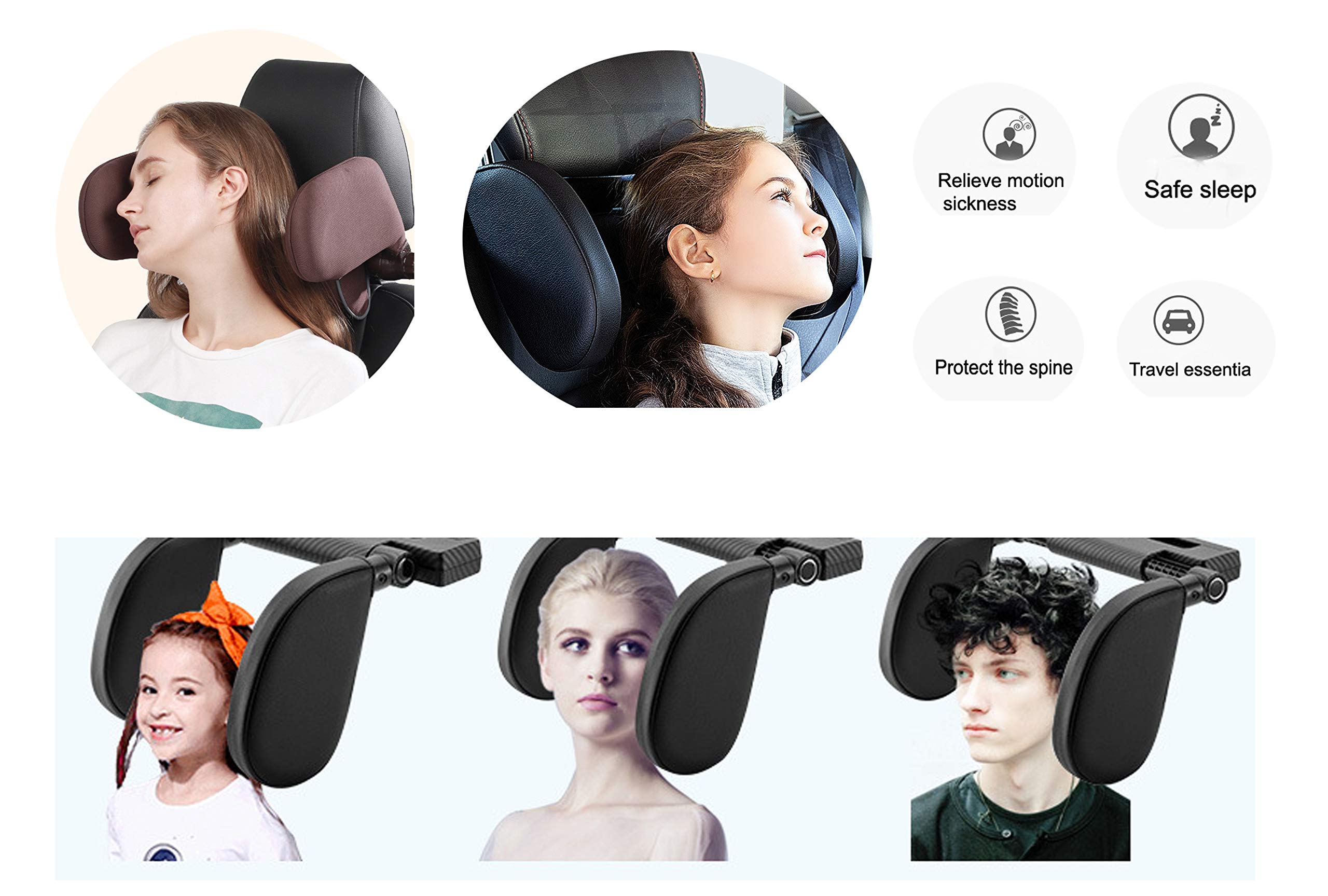 Car Headrest Pillow Road Pal Headrest Car Seat Head Neck Support Adjustable Headrest Neck Support for Kids Adults (Black)