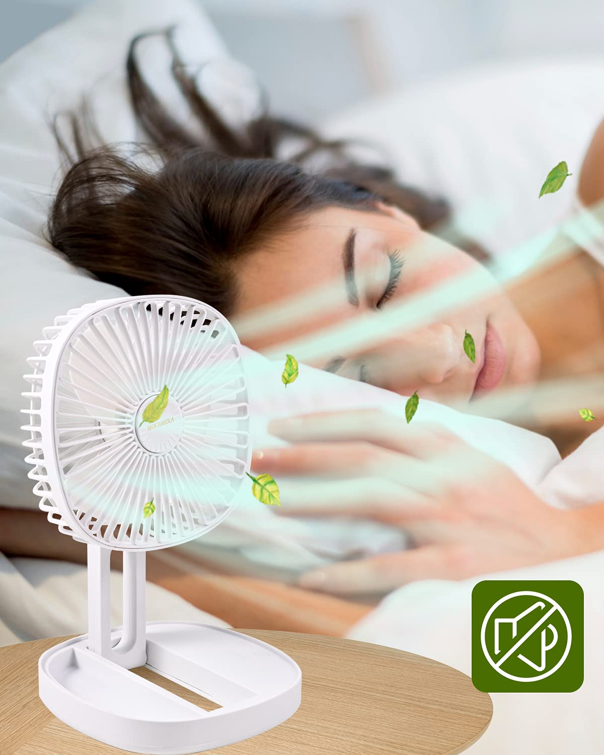 MOCAMOLA Small Desk Fan, Aromatic Desigh With Quiet 3 Speeds Wind, USB Powered With Portable Adjustable Mini Fan For Home, Office, Travel, Camping, Outdoor, Indoor, Car, 4.9 Inch White