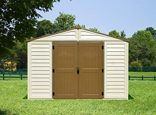 Duramax 0638801402145 Woodbridge Plus 10.5 x 8 Plastic Garden Shed with Foundation Kit & Fixed Window Brown-15 Years Warranty, 10x8, Brown & Ivory