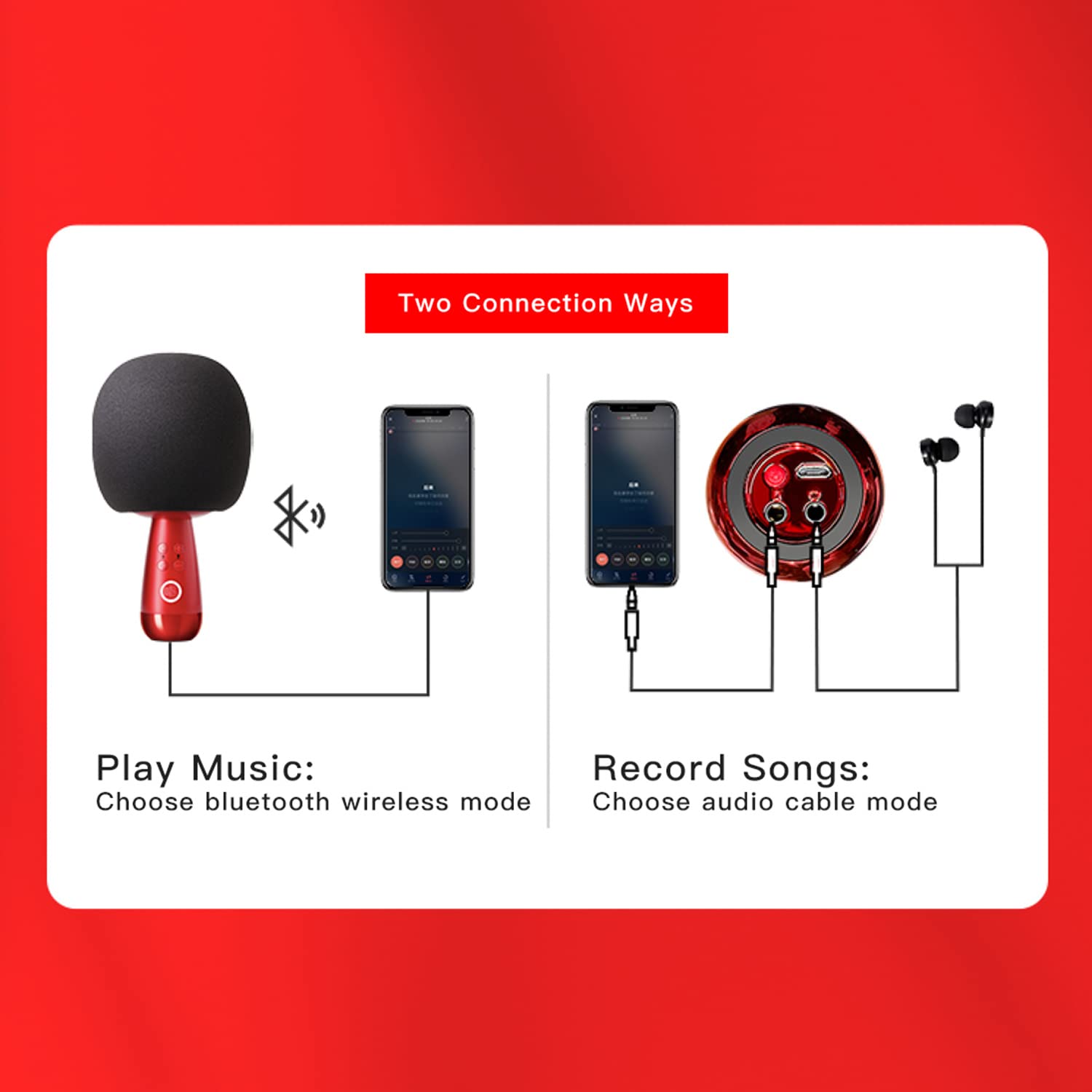 CALF Karaoke Speaker Microphone Wireless Bluetooth TWS Microphones&Speaker 2 in1 Portable Mini Adults Handheld Mic Singing Home KTV Party Indoor Electronic Gifts for All iOS Android PC G2 Red(Black)