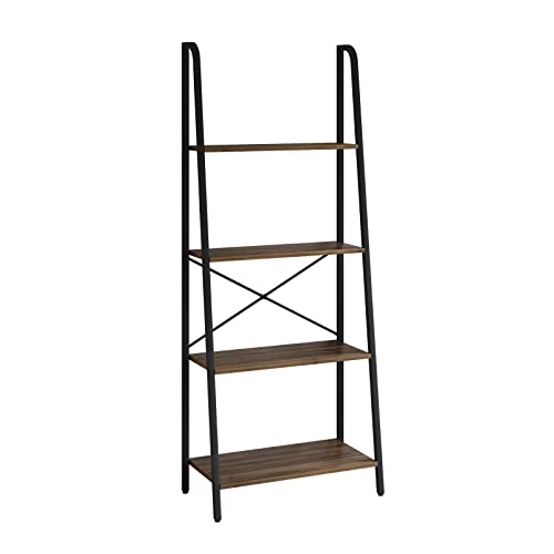 Novilla Bookshelf, 4-Tier Bookcase, Freestanding Storage Ladder Shelves for Home/Office/Living Room/Balcony/Bedroom, Walnut