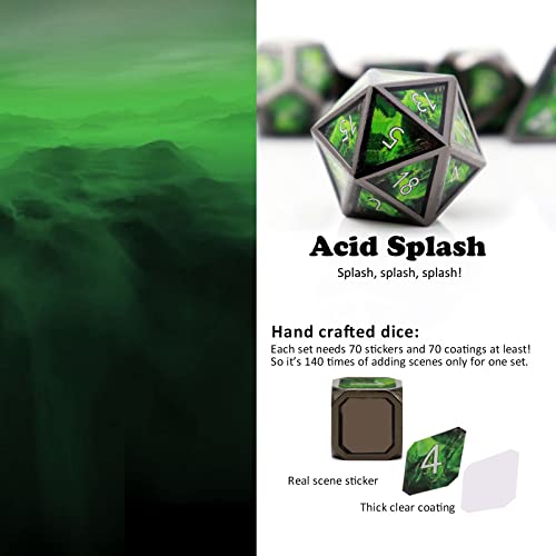 Haxtec Metal Dice Set D&D Acid Splash Real Scene Black Green Polyhedral DND Dice W/PU Leather Dragon Eye Dice Bag for TTRPG Dungeons and Dragons Gifts