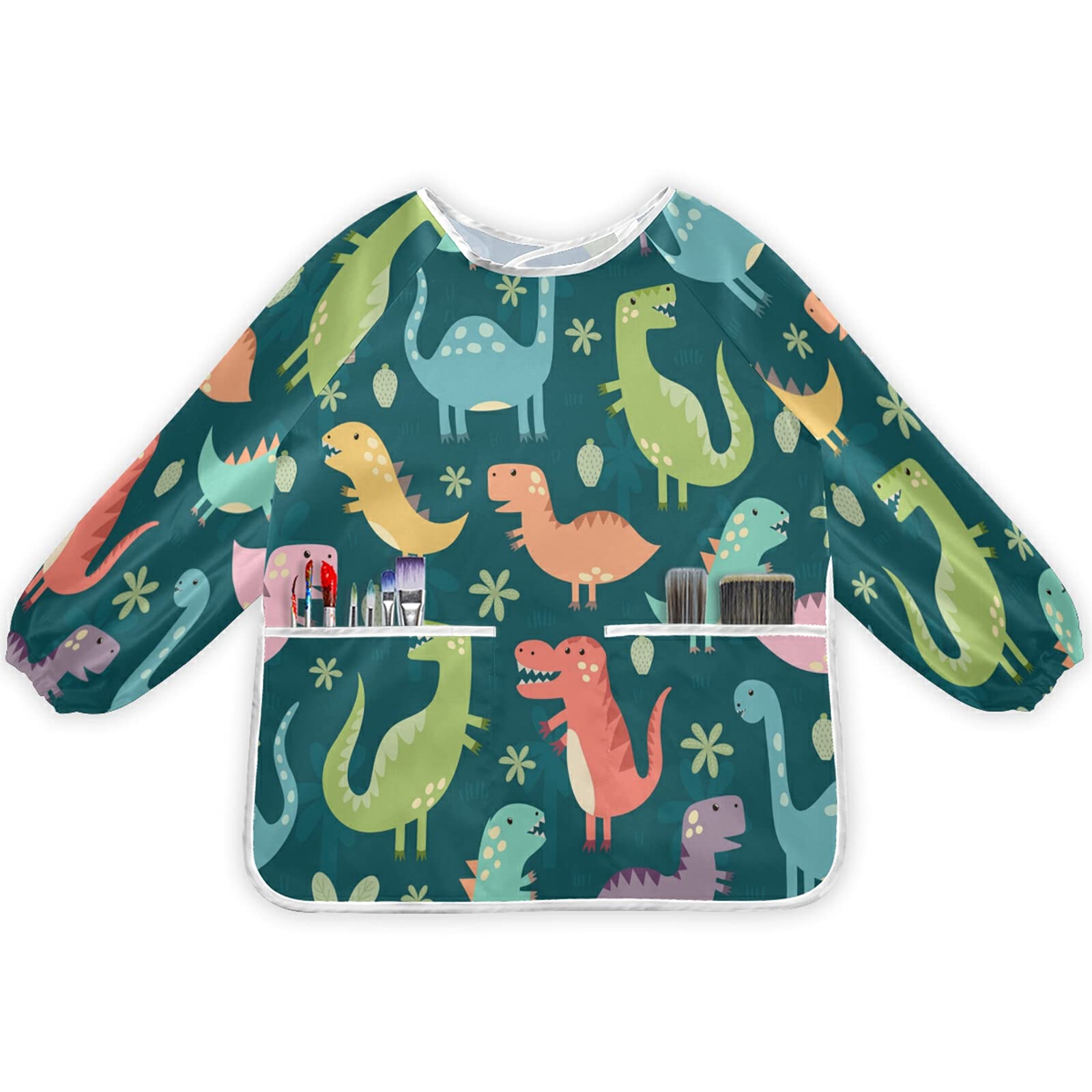 Nander Cute Dinosaur Kids Art Smocks,Waterproof Artist Painting Aprons for For Dining, Playing, Painting for Age 2-6Years