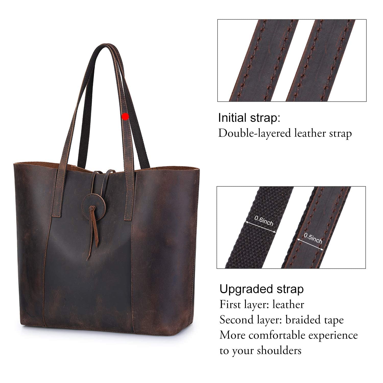 S-ZONE Vintage Genuine Leather Tote Bag for Women Large Shoulder Purse Handbag with Clutch Bag