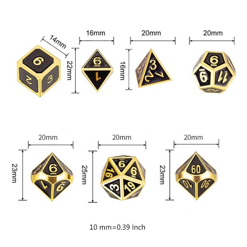 ZYM305 Metal Dice Set D&D Metal Polyhedral Dice Set DND RPG Role Playing Games Board Game D4 D6 D8 D10 D12 D20 Games Dice (Color : 115)
