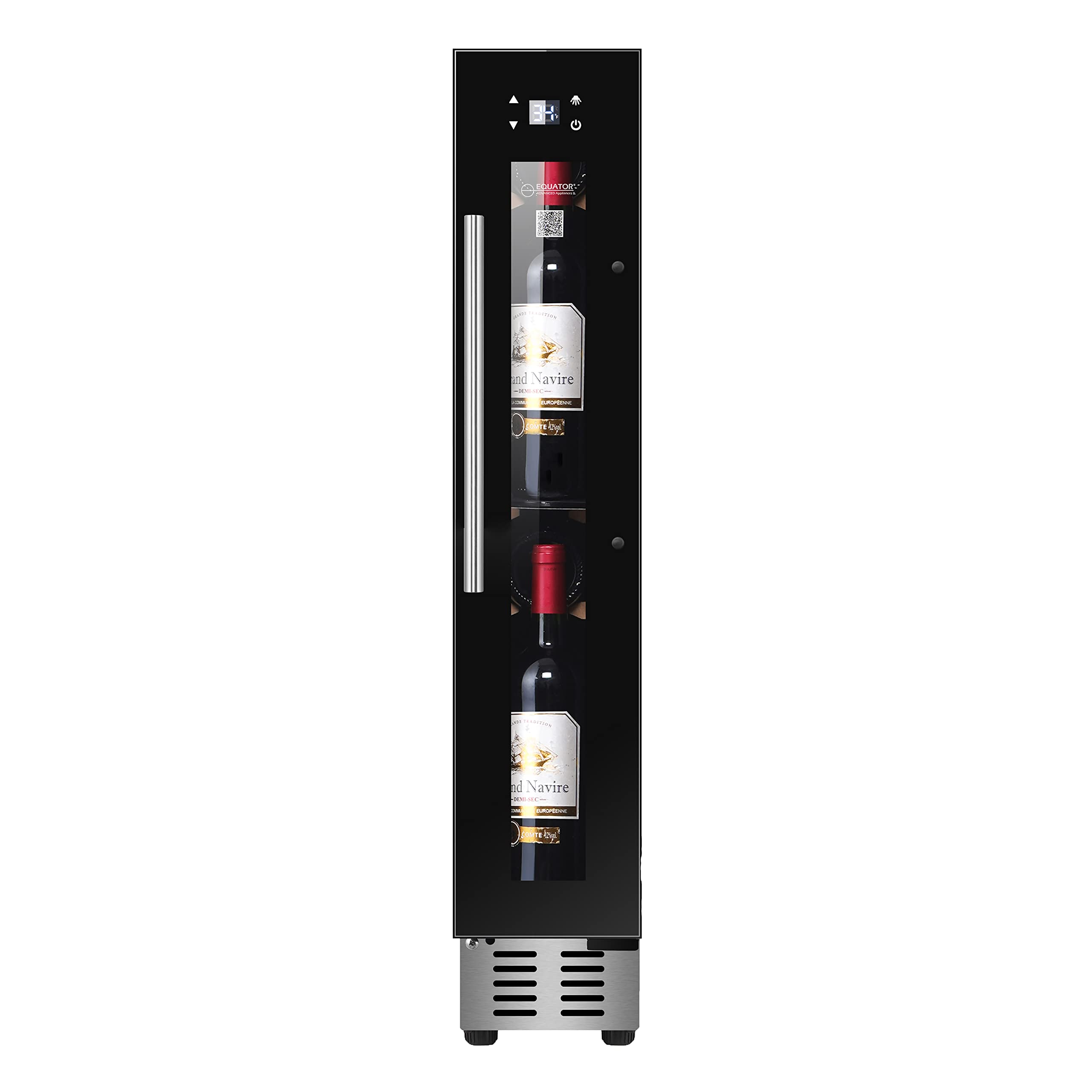 Equator 9 Bottle Wine Refrigerator with 7-Color LED Mood Lighting, Single-Zone, Freestanding/Built-in, Anti-UV Glass Door, 41°F-71.6°F Temperature Range, Touchpad Controls, Auto Defrost, 110V (Black)