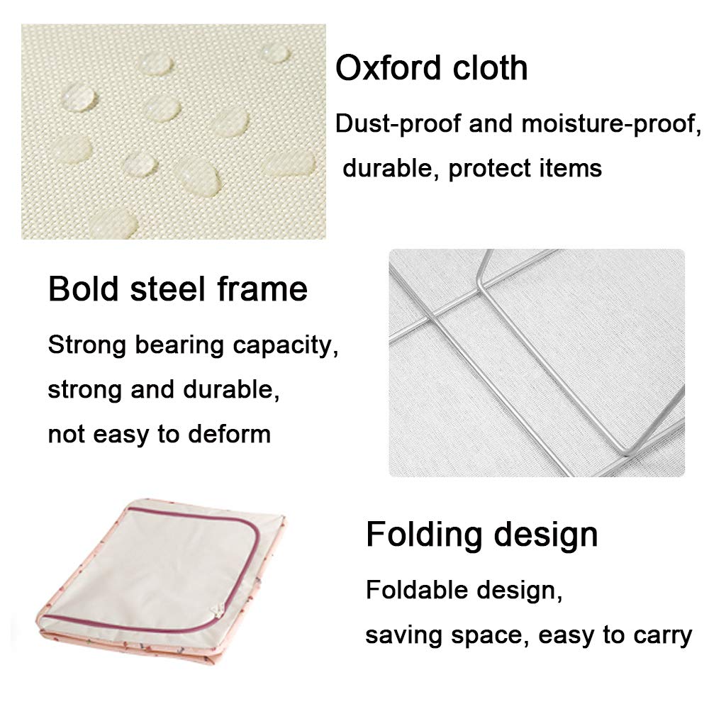 Storage Bins Boxes, Foldable Storage Bag-Capacity 72 L, Steel Frame Support Clothing Storage Bag, Quilt Collection Bag, Clothing Storage Bag With Transparent Window (Storage Bag - 1 Pack) (Pink)