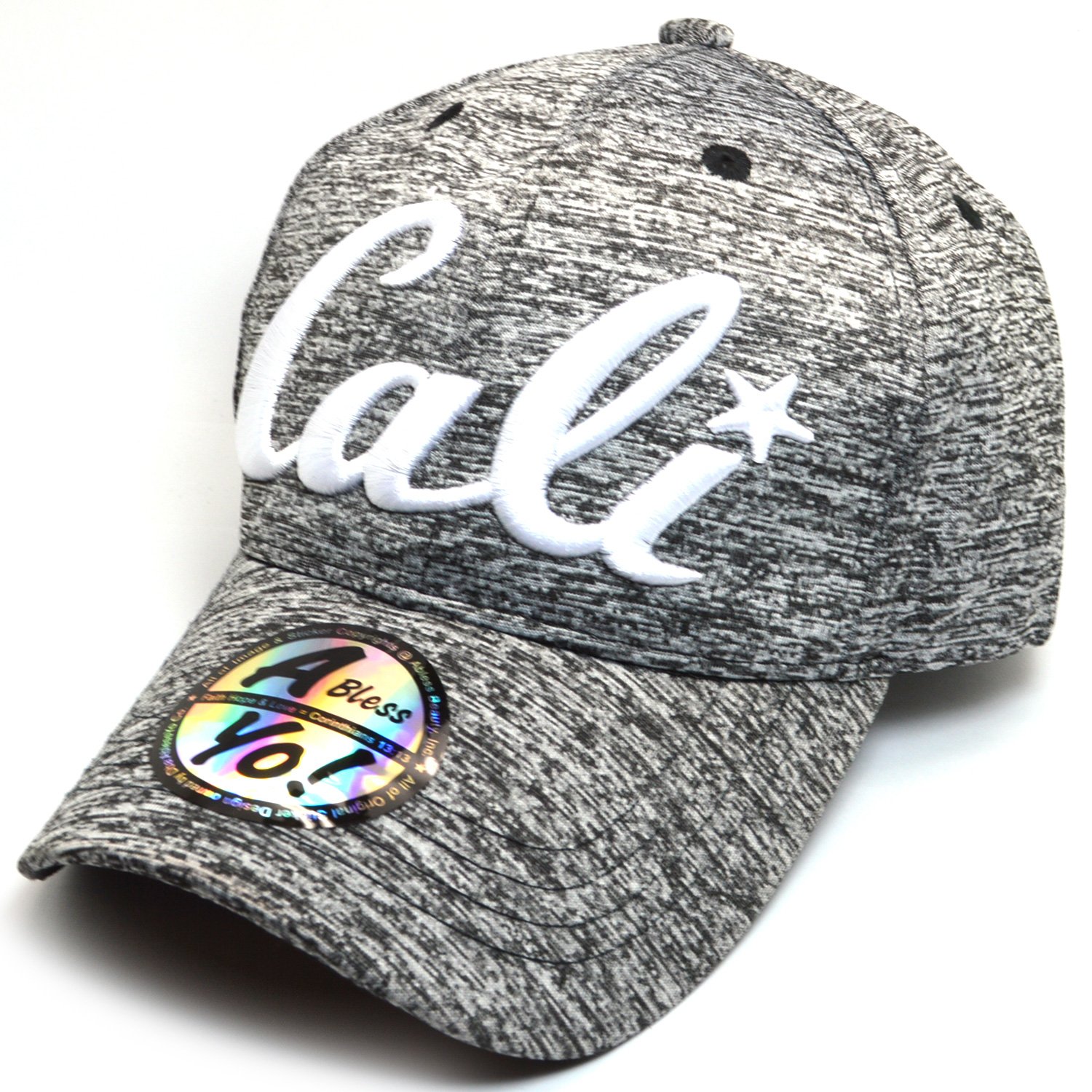 Cali or LV Embroidered Black Heather Curved Visor Baseball Cap AYO1153