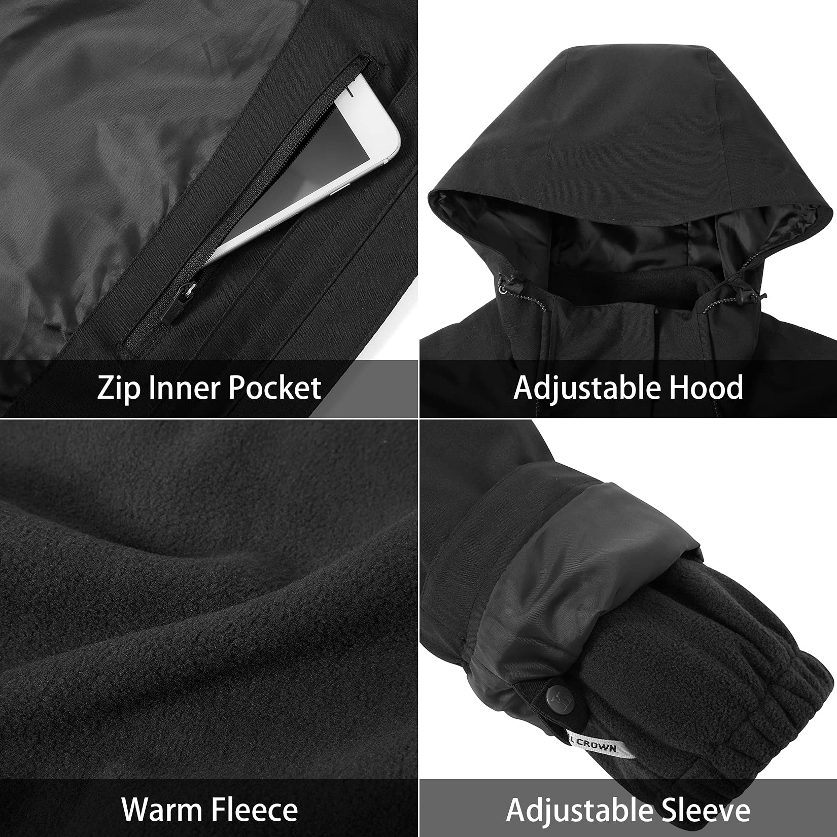 CAMEL CROWN Women's Ski Jacket 3 in 1 Snow Winter Coats Waterproof Windproof Fleece Hooded Jackets Mountain Snowboard Parka