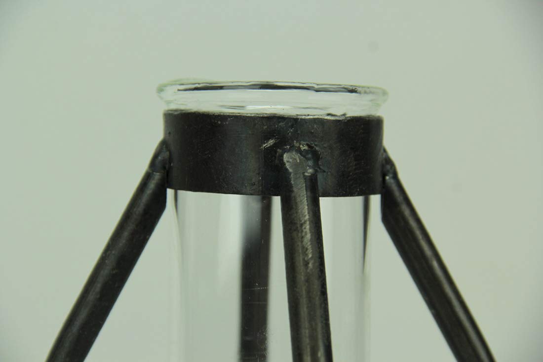 Modern Art Glass Tube Bud Vase with Metal Cage Frame Set of 3