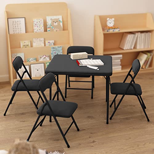 HBCY Creations 5 Piece Kid's Folding Table and Chairs Set - Black Design - Lightweight & Portable - Safety Lock Feature - Seating for 4