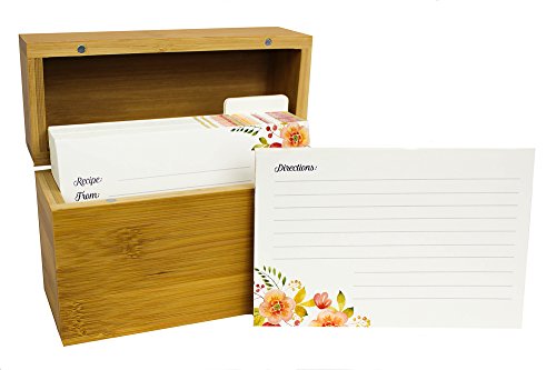 The Splendid Chef Recipe Set | Sturdy Bamboo Recipe Box with 20 Dividers and 100, 4x6 Recipe Cards