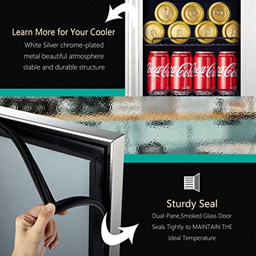Kalamera Beverage Refrigerator Cooler, 100 Cans Mini Fridge with Glass Door Built-in or Freestanding, 15 inch Beverage Fridge with Seamless Stainless Steel Door for Beer Drinks or Soda