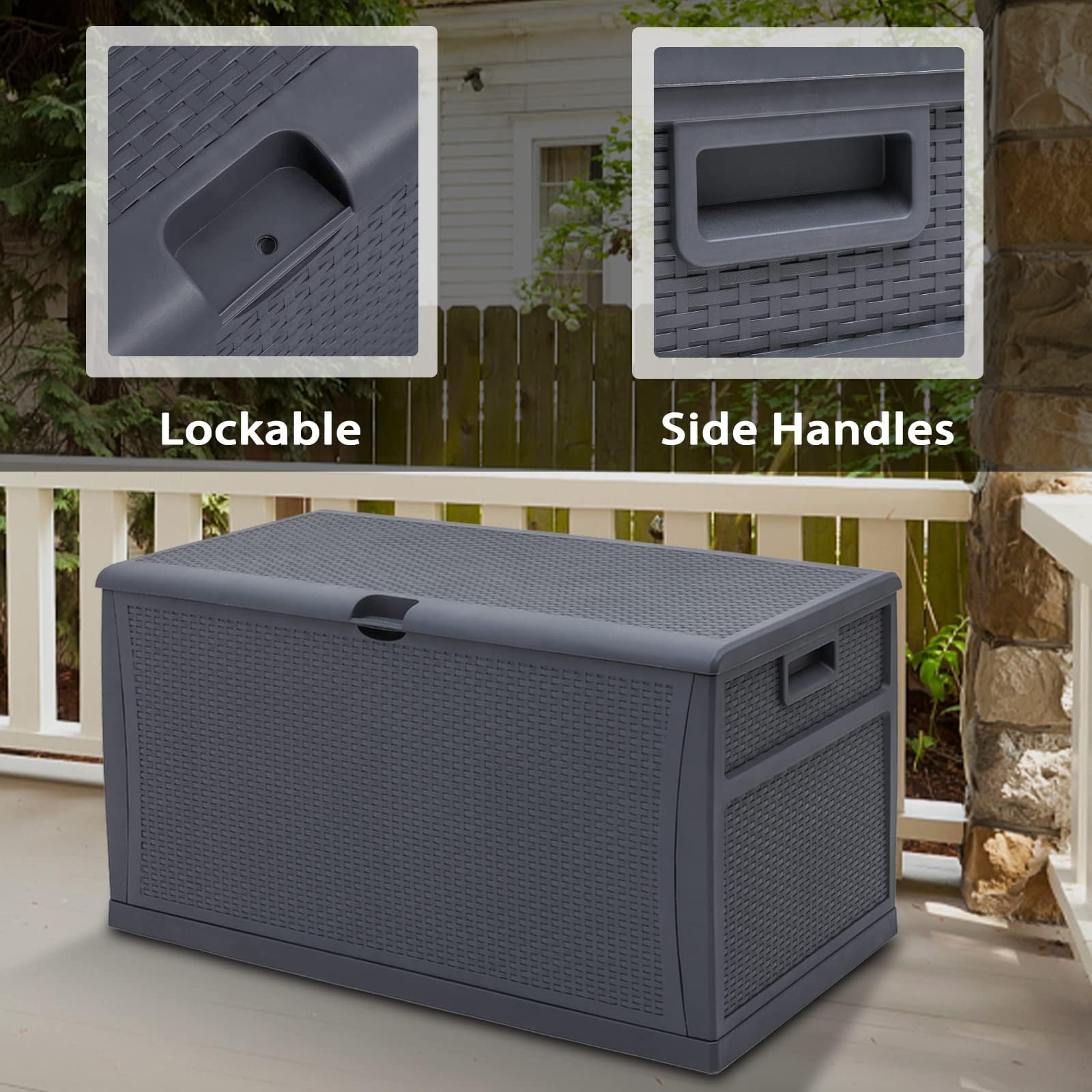 CrownLand 120 Gallon Outdoor Storage Deck Box Resin Container Weatherproof Box Patio Garden Furniture Storage Boxes,Grey,Gray