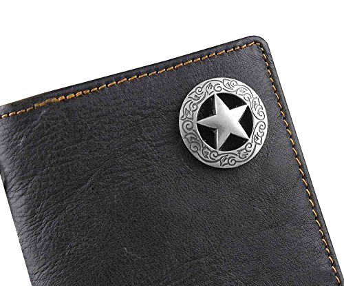 Biker Rock Star Concho Mens Card Money Long Black Real Leahter Wallet With Chain