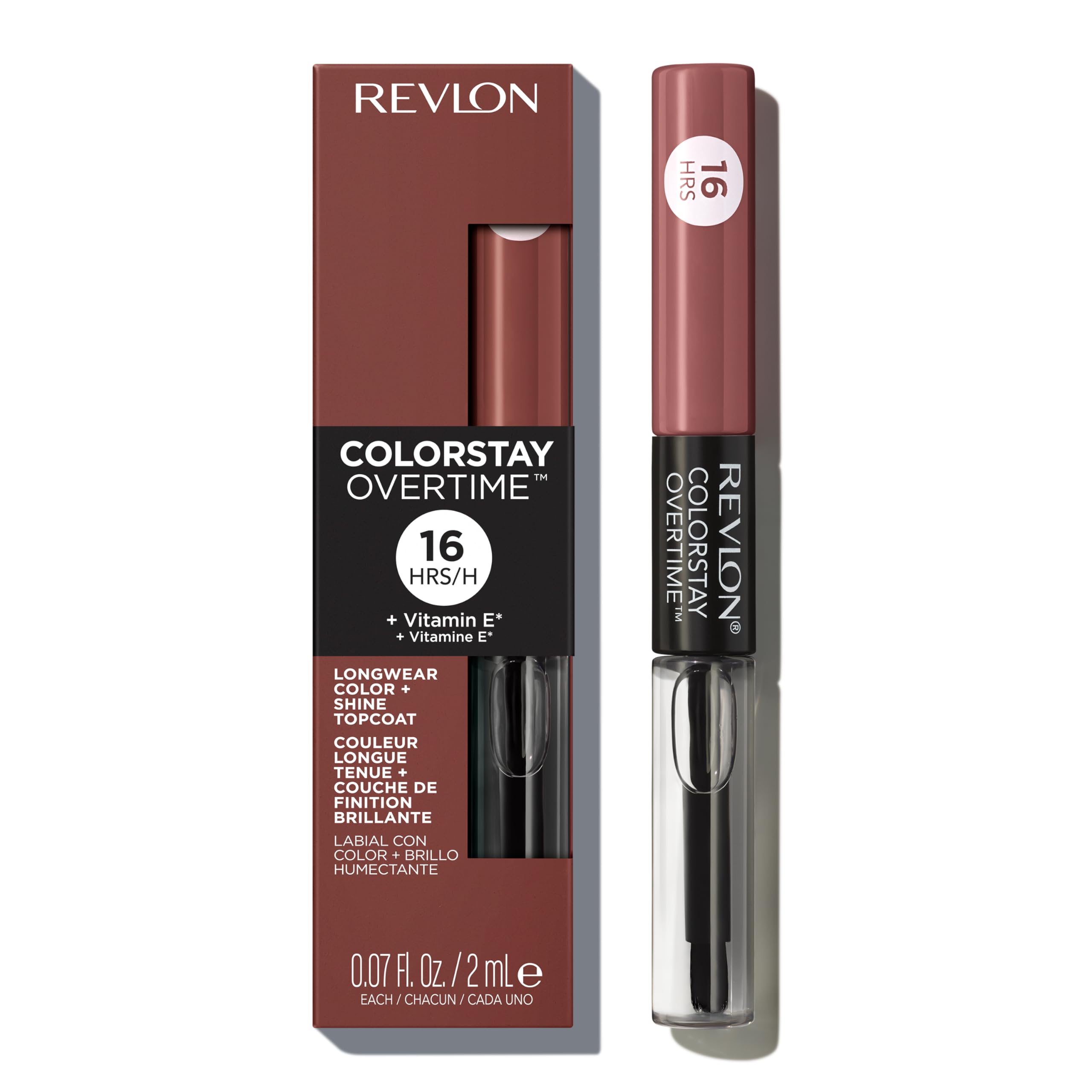 Revlon Liquid Lipstick with Clear Lip Gloss, ColorStay Overtime Lipcolor, Dual Ended with Vitamin E, 320 Faithful Fawn, 0.07 Fl Oz