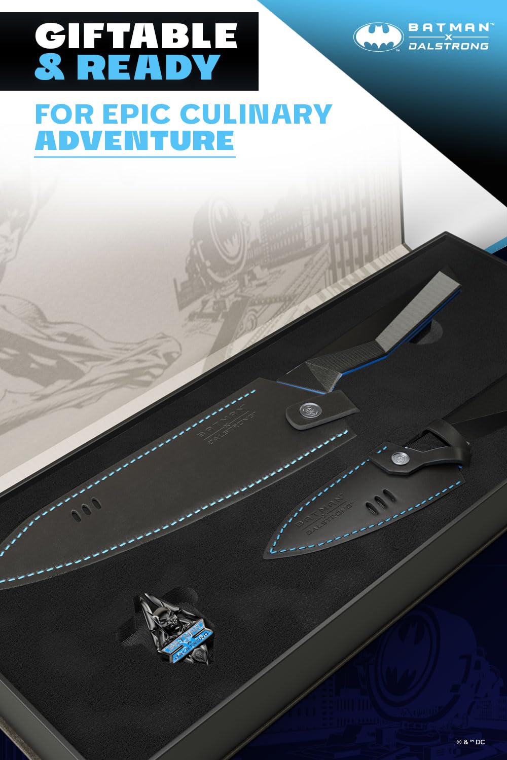 Dalstrong Knife Set-2pc-BATMAN™ DC Licensed SBS Edition-8" Chef Knife 3.75" Paring Knife-7Cr17MoV Steel-Giftable Black Titanium Kitchen Knife-DC Batman Set-G10 Handle-Sheath-Comic Figures