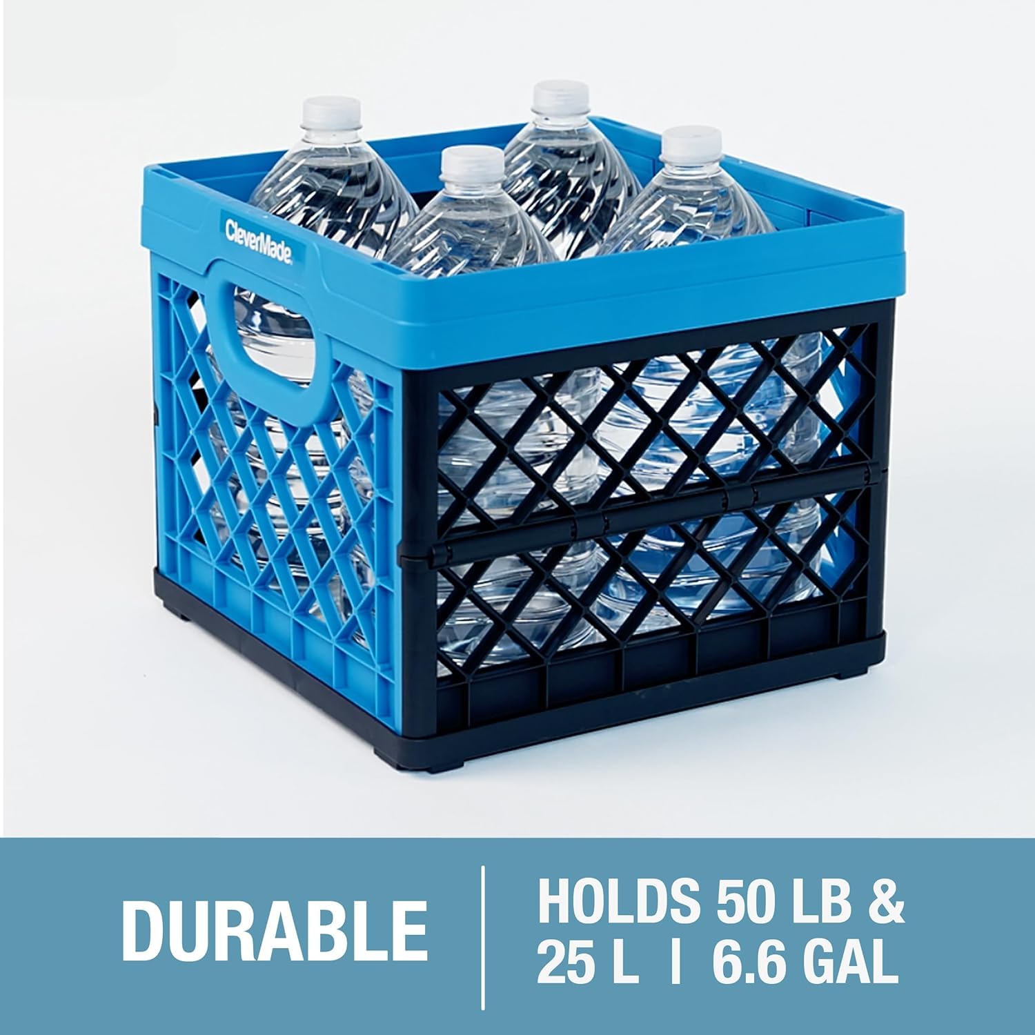 CleverMade Collapsible Milk Crates and Storage Bins - 25L Plastic Stackable Milk Crates, 3 Pack with 45L Plastic Stackable Grated Wall Utility Containers, 3 Pack - Black